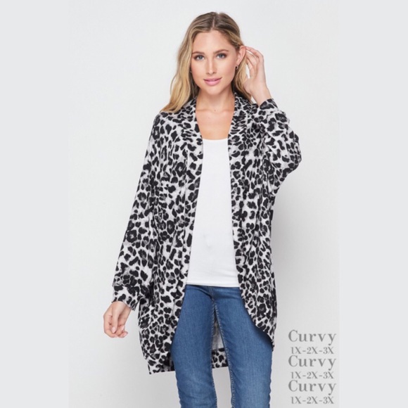 Honeyme | Tops | Plus Size Leopard Print Open Cardigan Black Grey ...